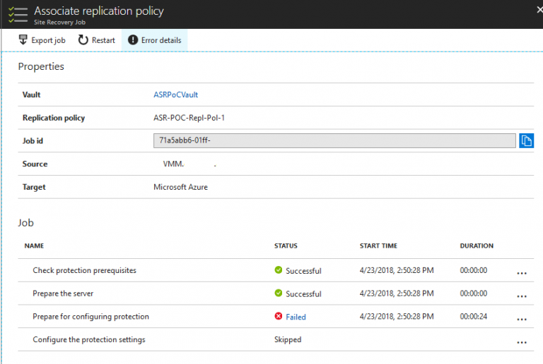 Azure Site Recovery setup errors – faultbucket